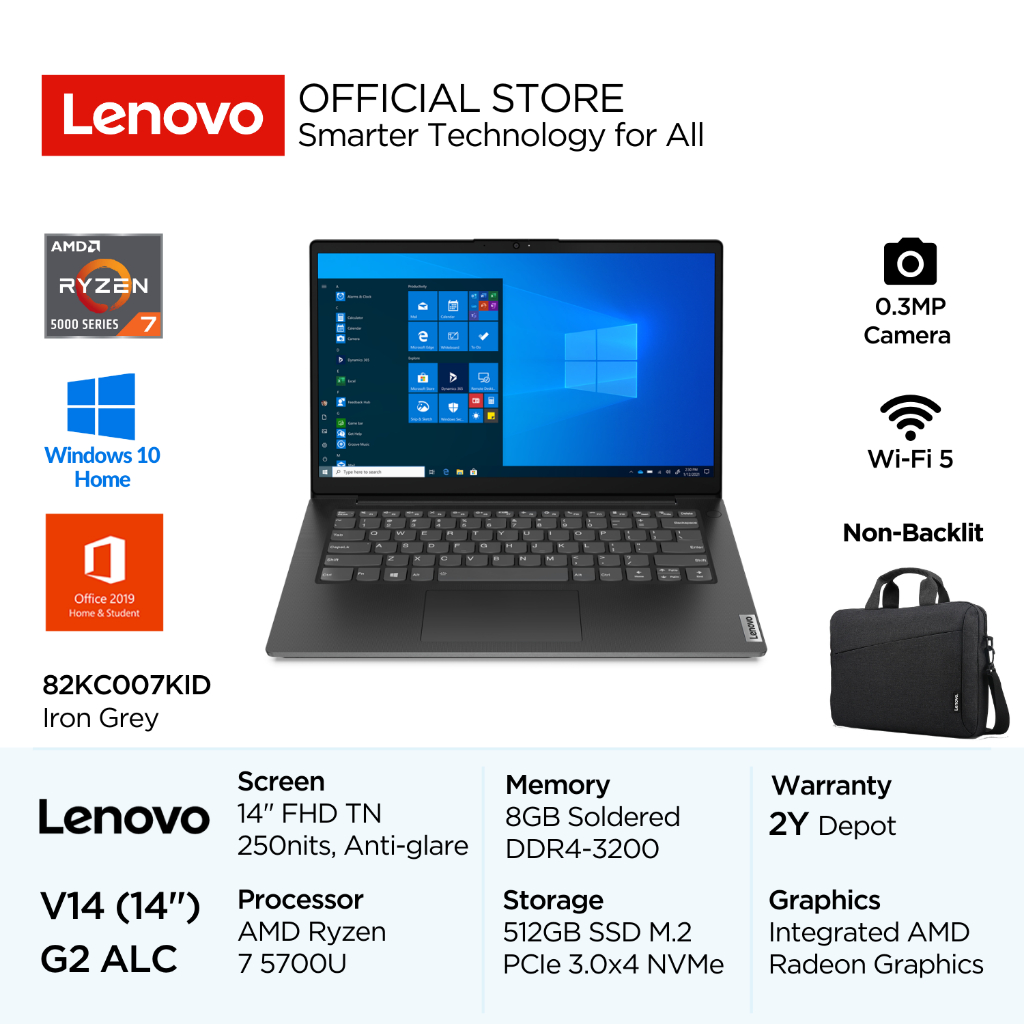 Jual Lenovo V14 G2 ALC 7KID AMD Ryzen 7 5700U Win10 Home 8GB 512GB SSD ...