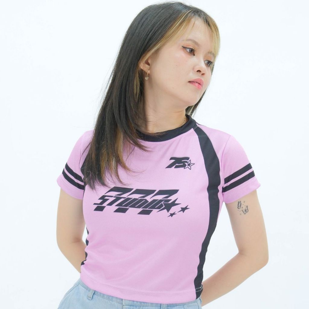 Jual Crop Top Tee Y2K Korea Starlight Pink - Black | 777 Studio Crop ...