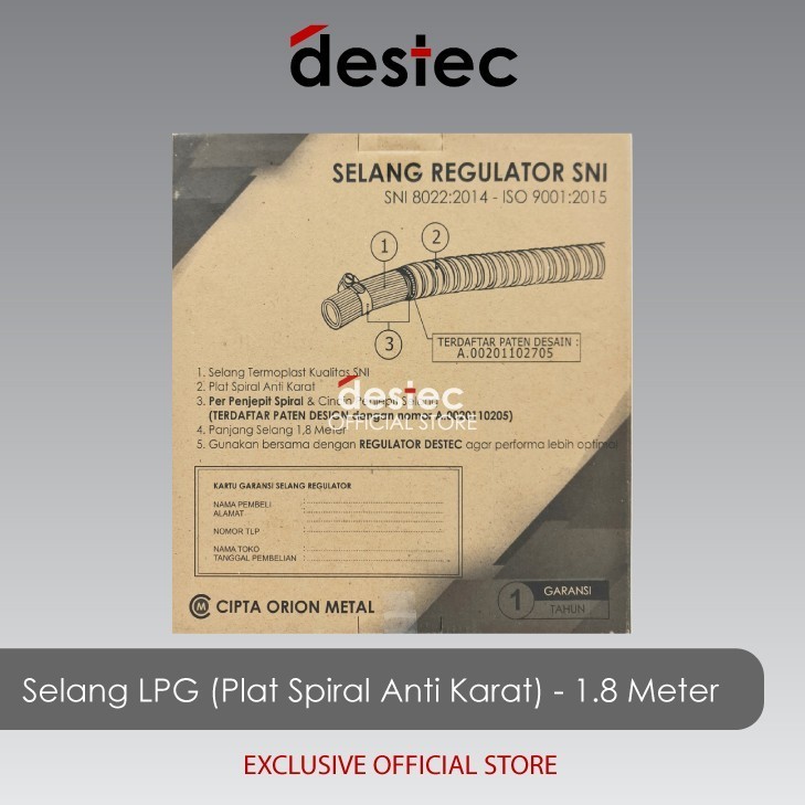 Jual Selang Gas LPG DESTEC AC-SL dengan Plat Spiral Anti Karat (Per Pcs ...