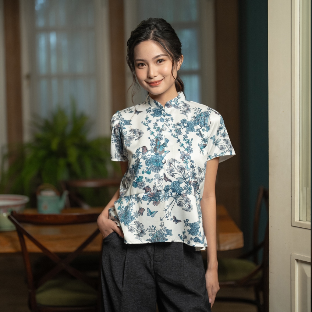 Jual Beatrice Clothing Florian Blouse - Cheongsam Neck Short Sleeve ...