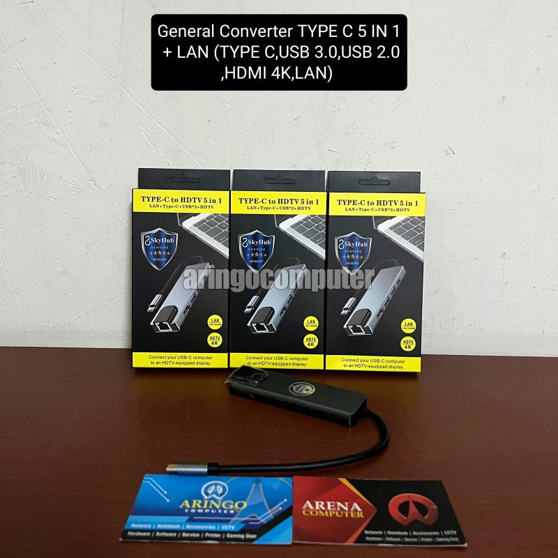 Jual Cable (Display) General Converter TYPE C 5 IN 1 + LAN (TYPE C,USB 3.0,USB 2.0,HDMI 4K,LAN ...