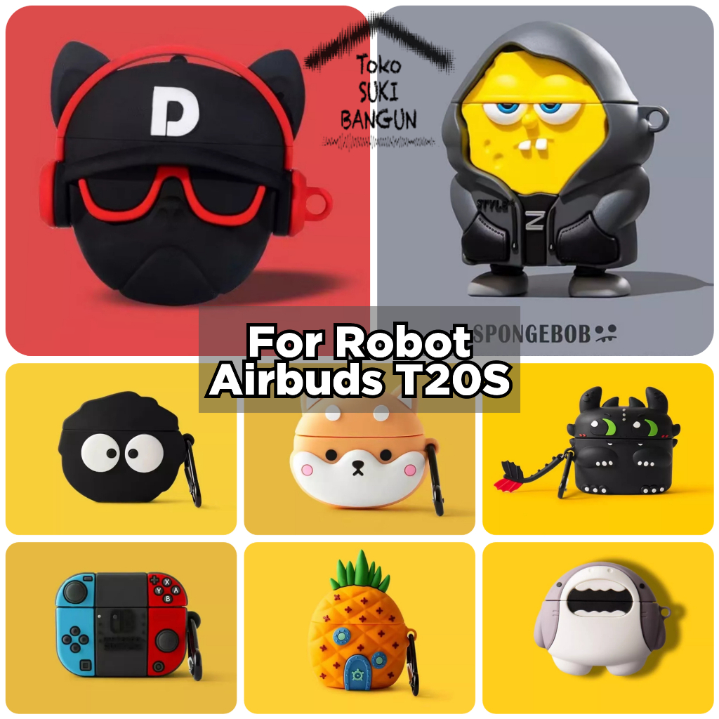 Jual Case Robot T20s TWS Buds Rubber CUTE CARTOON Cover Casing Pouch ...