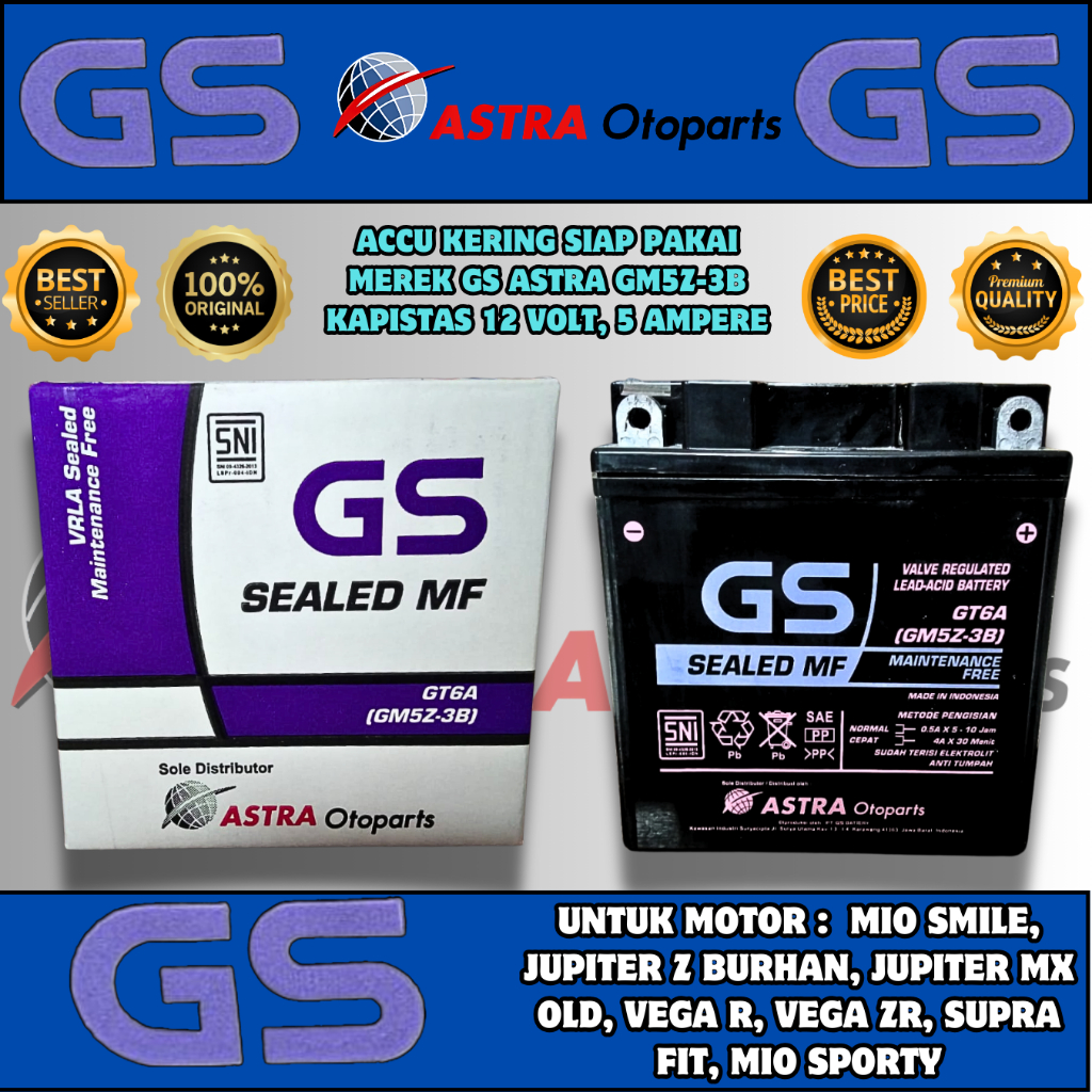 Jual AKI ACCU KERING GS ASTRA GM5Z-3B MF UNTUK MOTOR MIO SPORTY MIO SMILE JUPITER Z MX LAMA VEGA ...