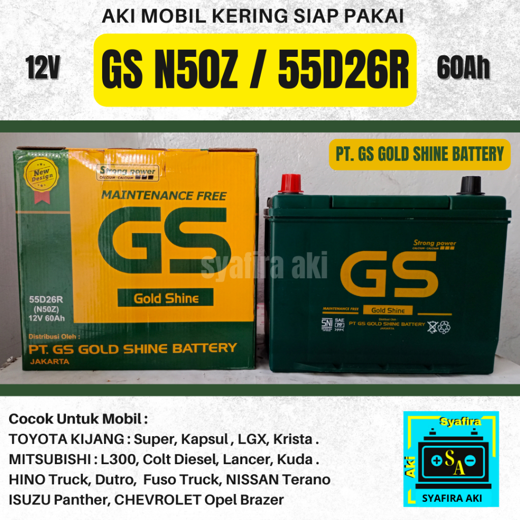 Jual Aki mobil Colt Diesel, Elf, Dyna, Fuso N50Z/55D26R GS MF (Aki ...