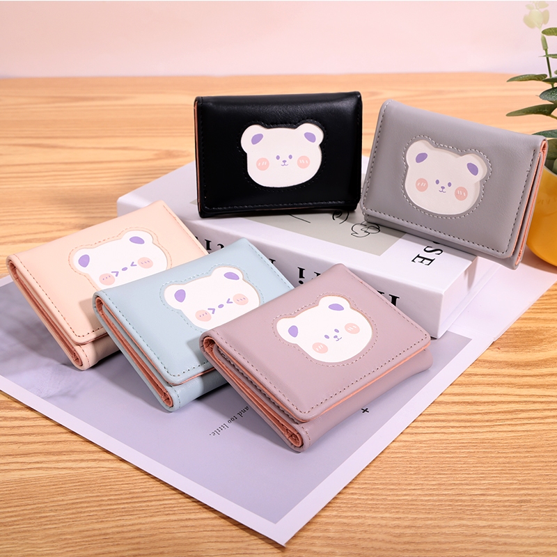 Jual MKS Dompet Lipat Wanita Motif Beruang Simple Bear Cute Trifold ...