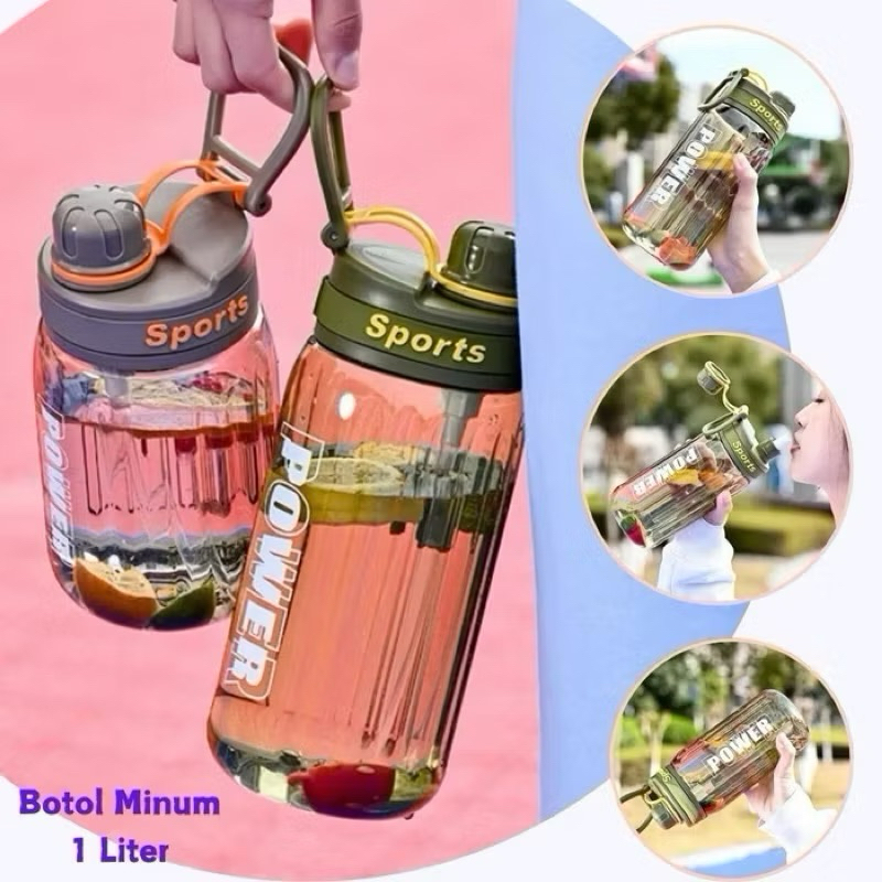 Jual Botol Minum 1 Liter 1100ml Besar Botol Air Olahraga Jumbo Premium dengan Sedotan BPA FREE ...