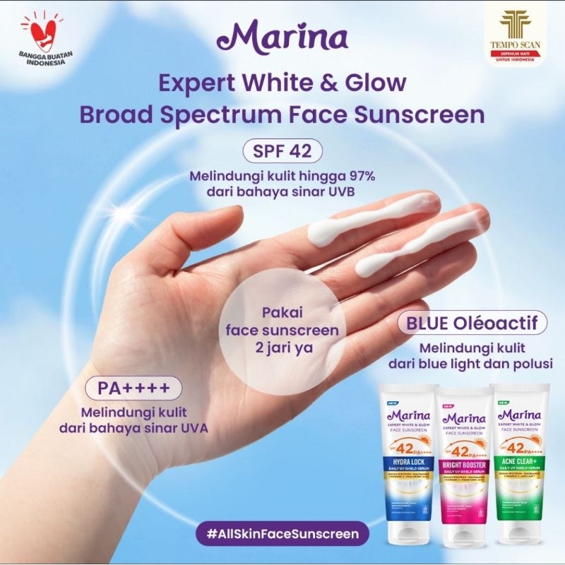 Jual Marina Expert White & Glow Face Suncreen Daily UV Shield Serum 100 ...