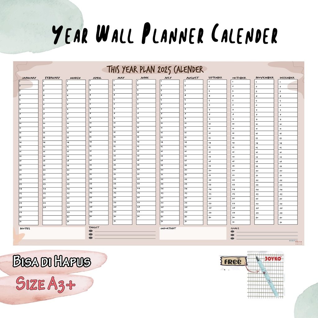 Jual kalender 2025 with notes target important goals year planner (free ...