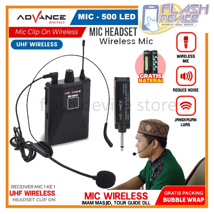 Jual Microphone Bando Wireless Advance Mic-500 LED Headset Clip On ...
