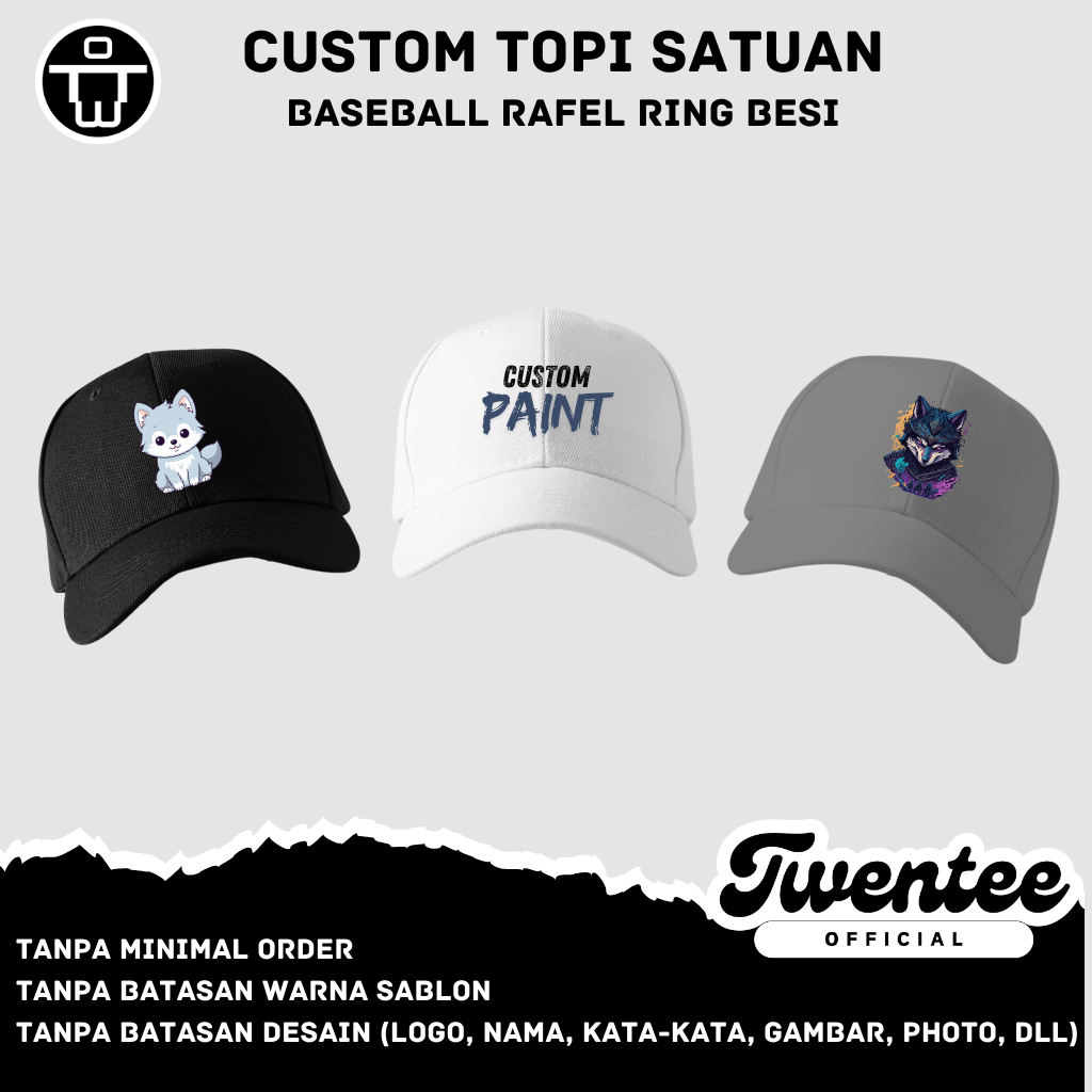 Jual TWENTEE - Topi Baseball Rafel Ring Besi Sablon Custom Satuan DTF ...