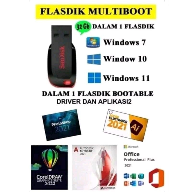 Jual USB FLASHDISK MULTIBOOTABLE WINDOWS 7/10/11 PLUS DRIVERPACK ...