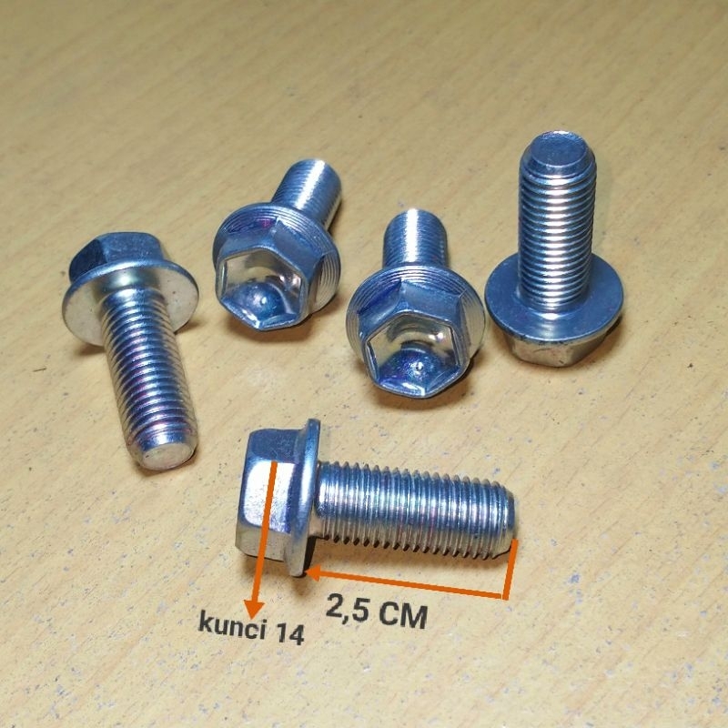 Jual flange bolt m10x25mm pitch 1,25 drat halus bolt flange material ...
