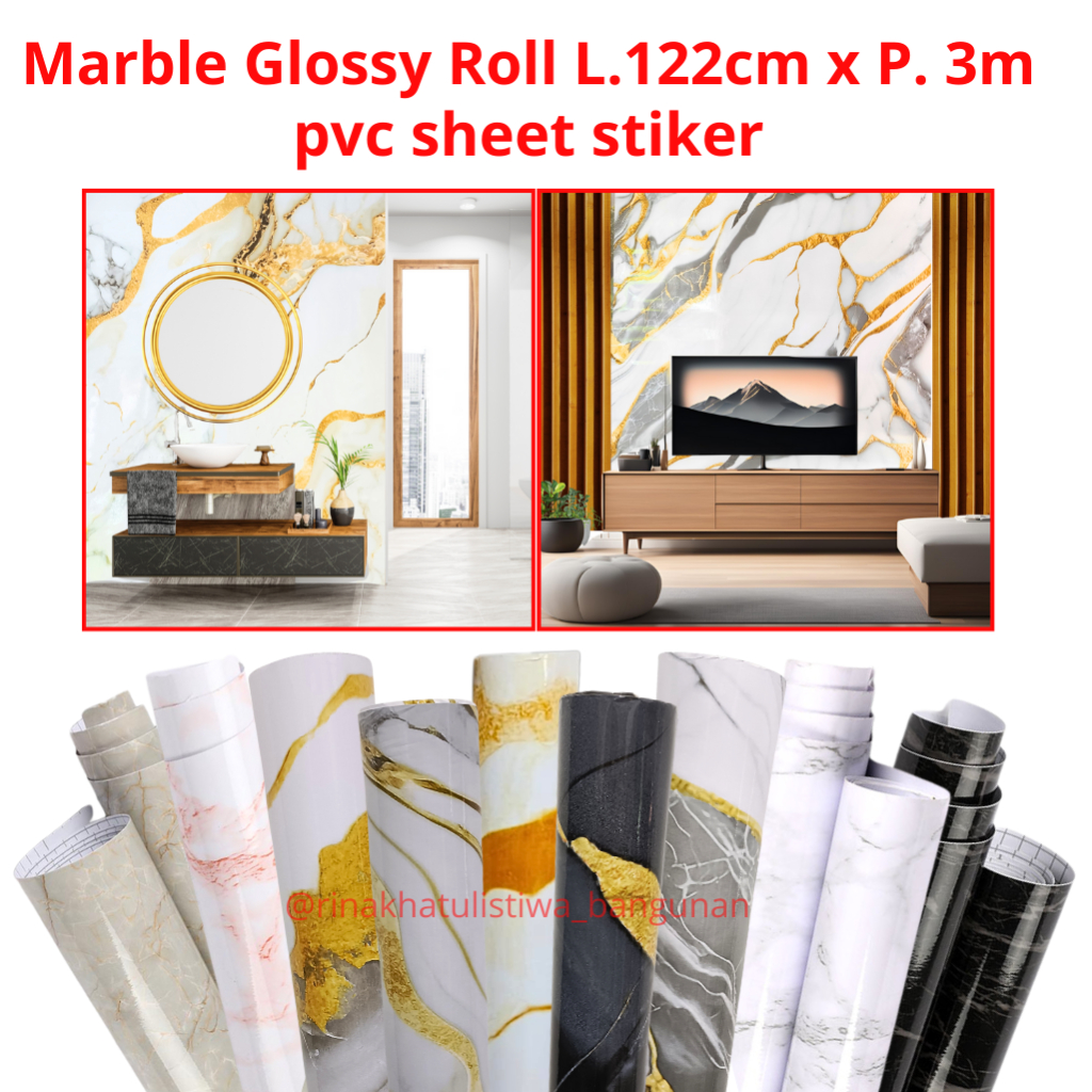 Jual PVC Sheet Stiker Marmer Glossy Tahan Air dan Gores Dekorasi ...