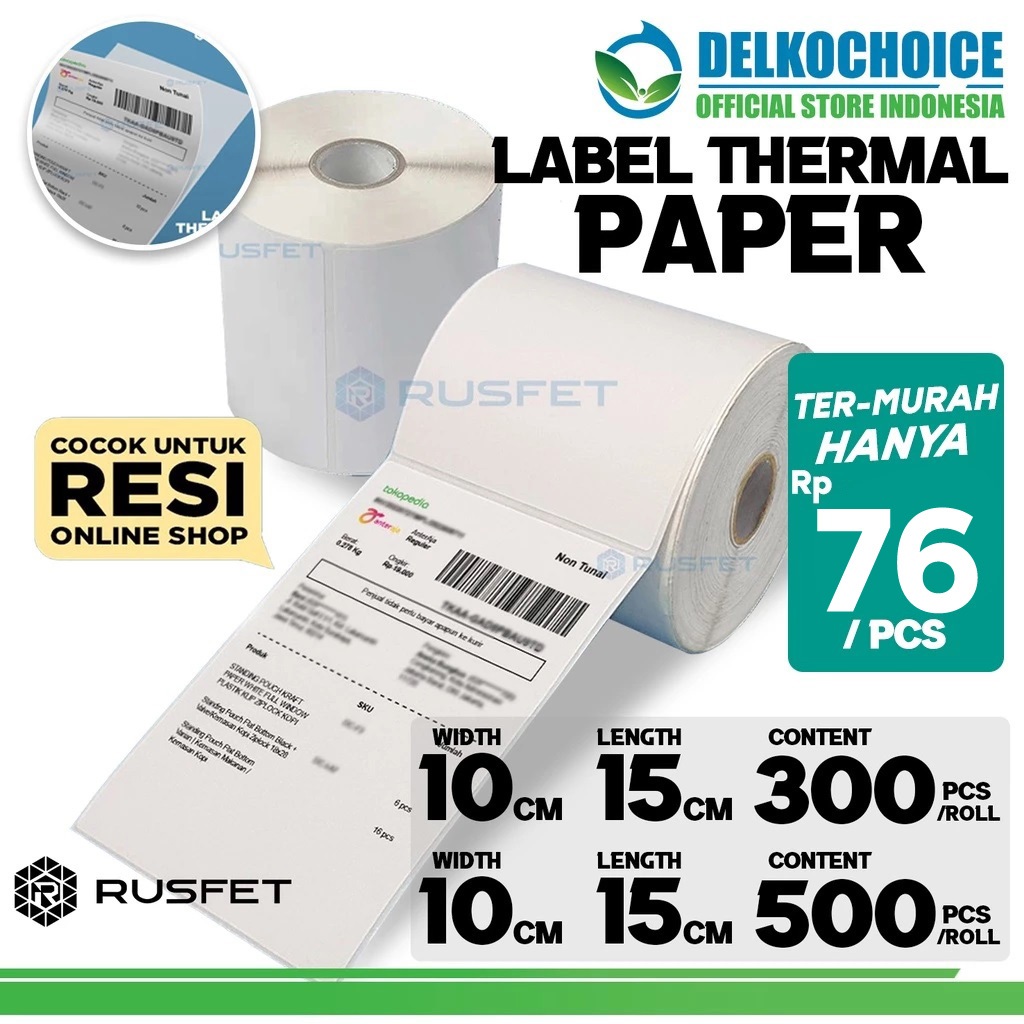 Jual Sticker Thermal Paper Label Kertas Printer Resi Stiker Barcode POS RUSFET TERMURAH | Shopee ...
