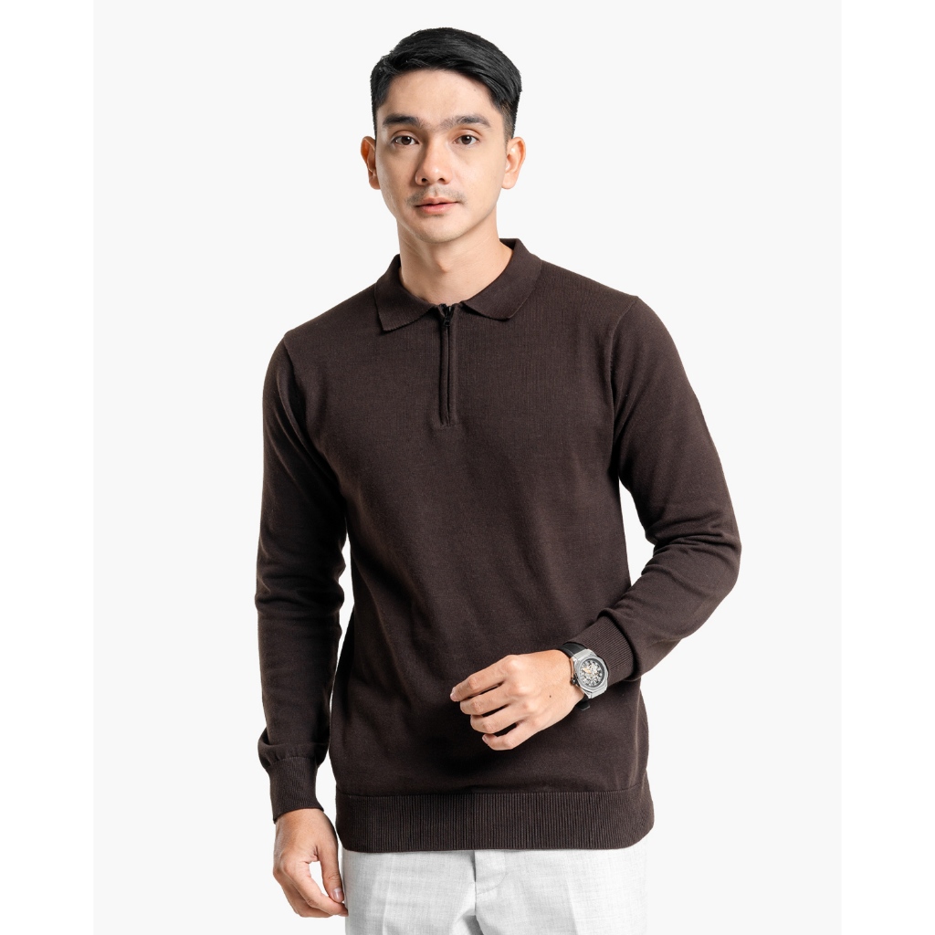 Jual Gomuda Sweater Rajut Pria Polo Zip Neck Long Sleeve Knitwear ...