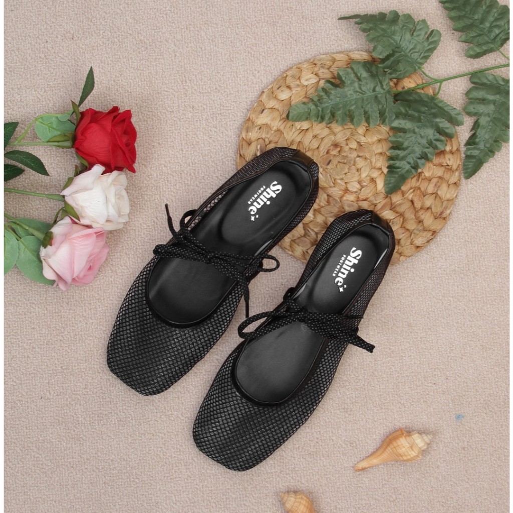 Jual Flatshoes Wanita Shine Sepatu Mesh Jaring Hitam Tali | Shopee ...