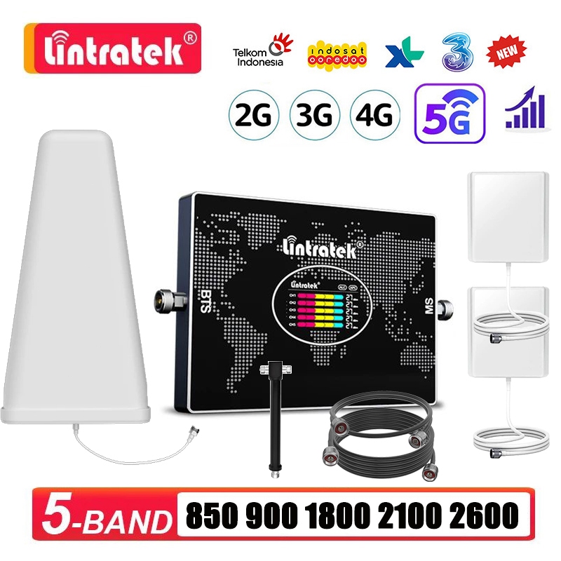 Jual Lintratek Repeater Sinyal 5-Band 850 900 1800 2100 2600Mhz Penguat Sinyal HP EDC GSM 2G 3G ...