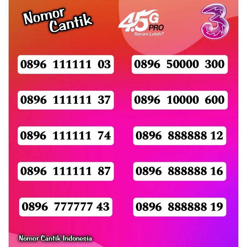 Jual NOMOR CANTIK TRI 11 DIGIT HOKI 89 - PERDANA CANTIK TRI - NOMOR ...