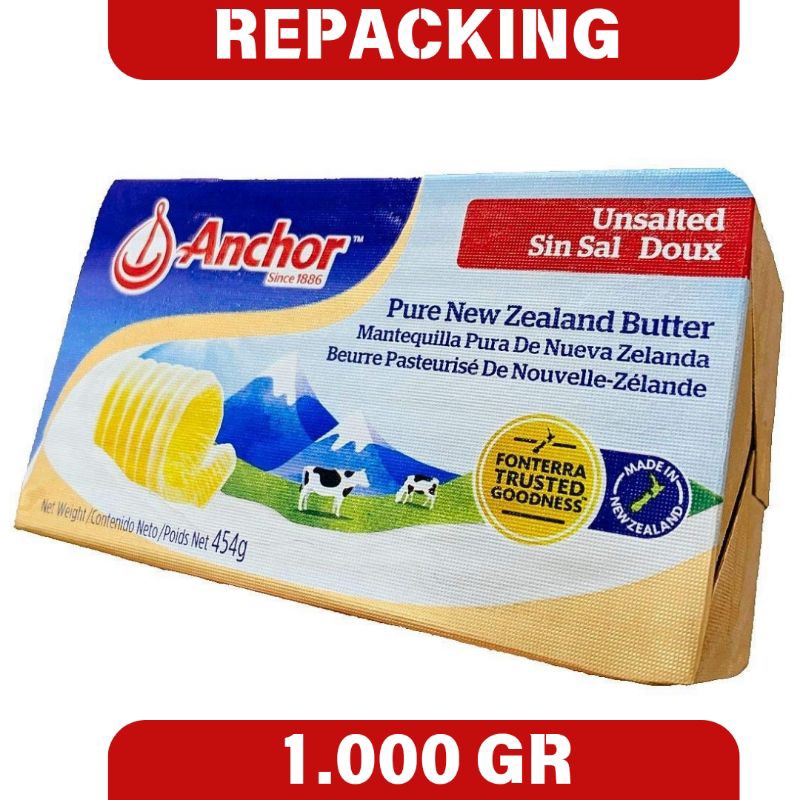 Jual 1 KG ANCHOR UNSALTED BUTTER MPASI BAKERY COOKIES PASTRY CAKE ...