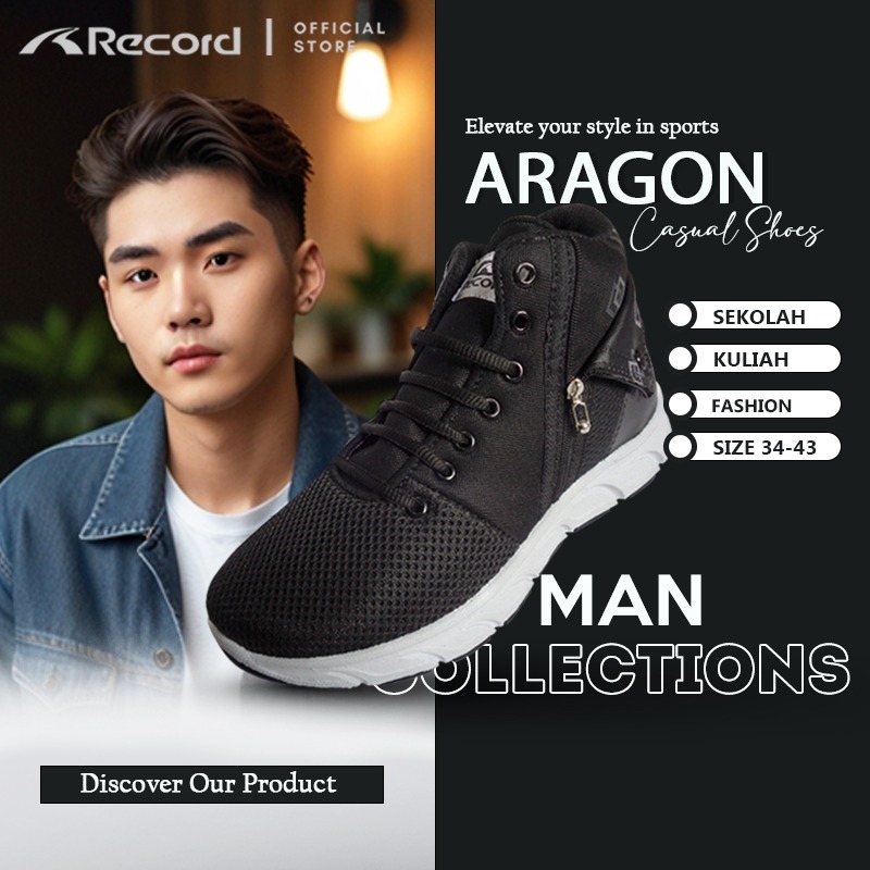 Jual [RECORD SHOES] ARAGON Sepatu Sekolah Anak SMP-SMA full black HITAM ...