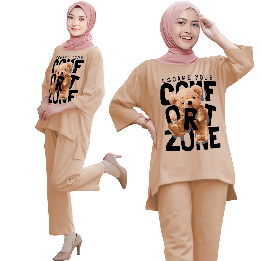 Jual Setelan Wanita Dewasa SETCEL SLEBEW ONESET SKS 000126 cetak Mesin DTF kaos baju pakian Abg ...