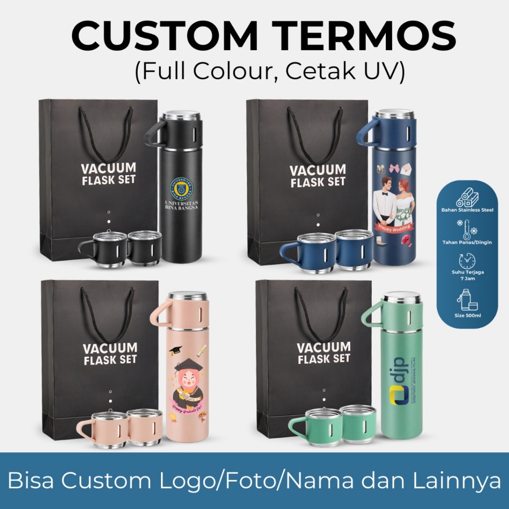 Jual Vacuum Flask Set Custom Termos Print UV TANPA PO (BISA CUSTOM LOGO ...
