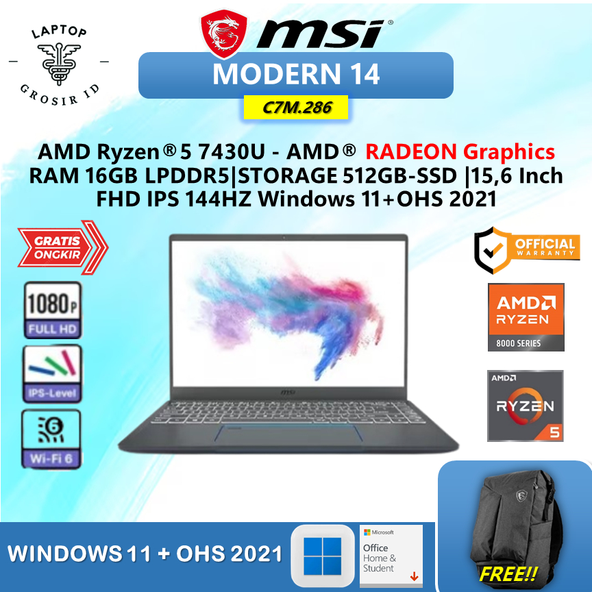 Jual MSI MODERN 14 RYZEN 5 7430 8GB 512GB W11+OHS 14.0FHD IPS | Shopee ...