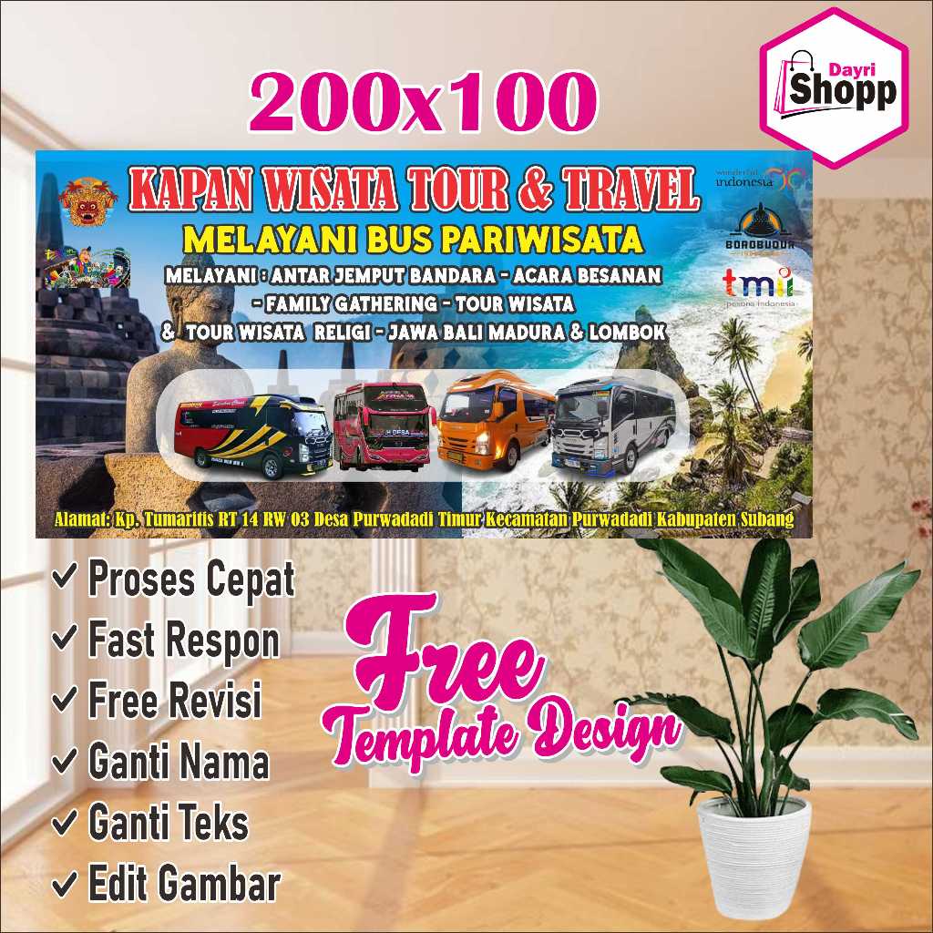 Jual Size 200x100 Cm,Spanduk Banner Tour Travel Bus Pariwisata Gradasi ...