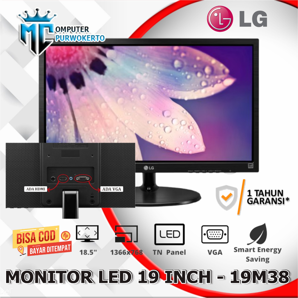 Jual Monitor LG LED 19" Inch 19M38 19M38H 19M38H-B HDMI HDMI & VGA ...