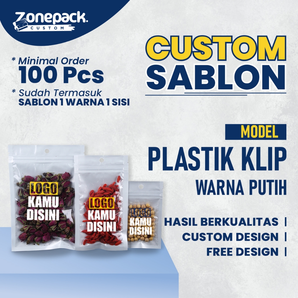 Jual Sablon Plastik Klip Putih | Custom / Free Desain Ziplock Putih ...