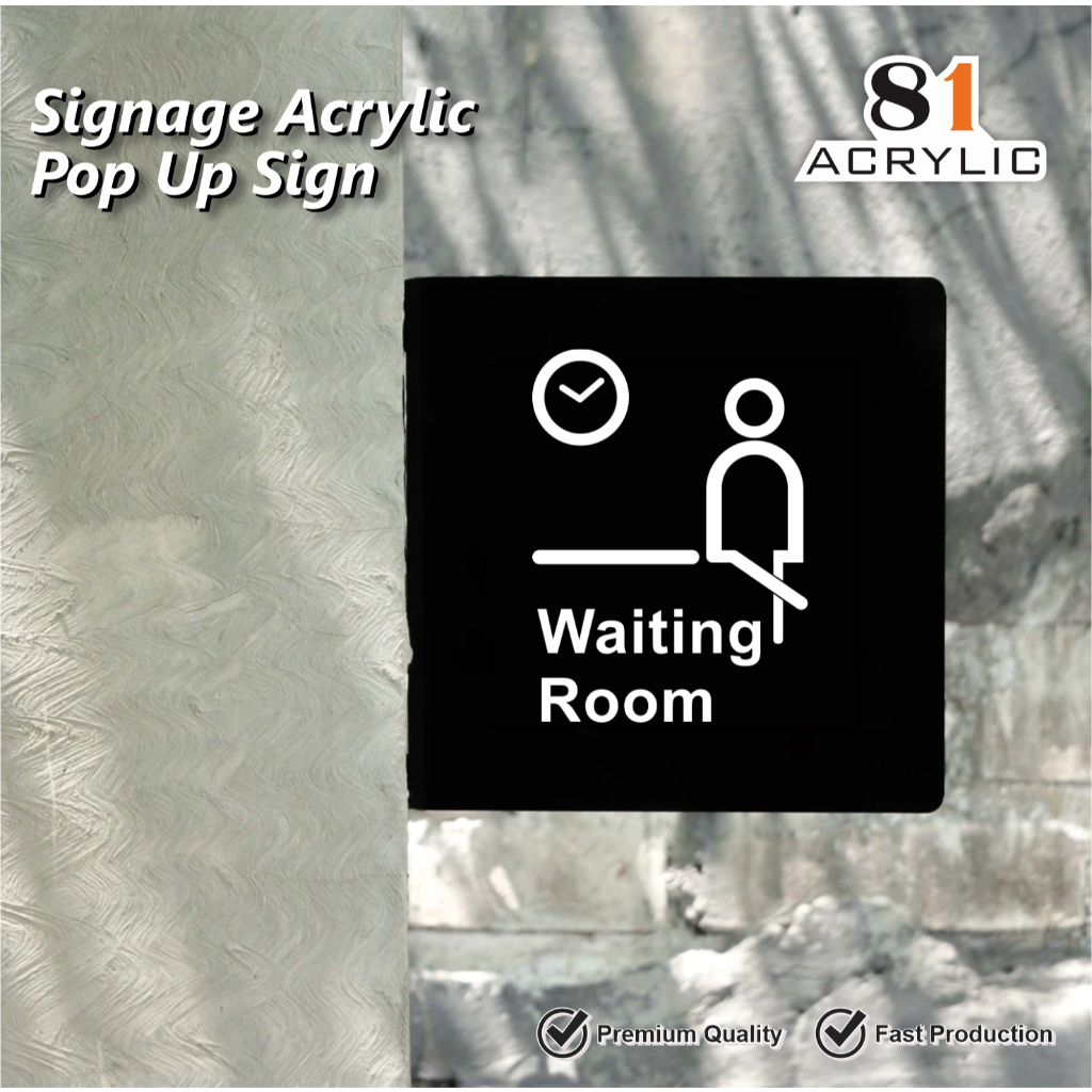 Jual 81 Acrylic Signage Pop Up Persegi 15 x 15 cm - Waiting Room ...