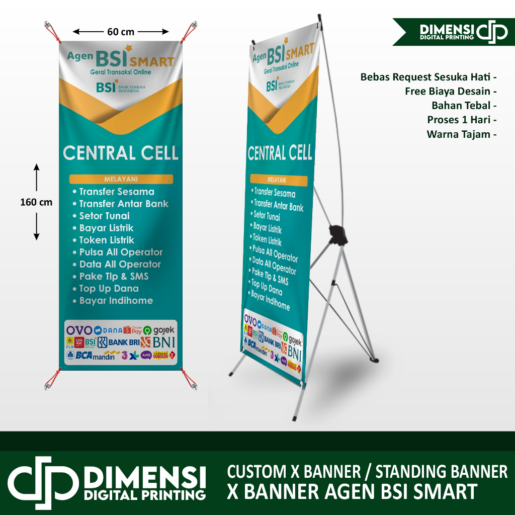 Jual Spanduk agen BSI smart / banner agen BSI smart / Xbanner Standing ...