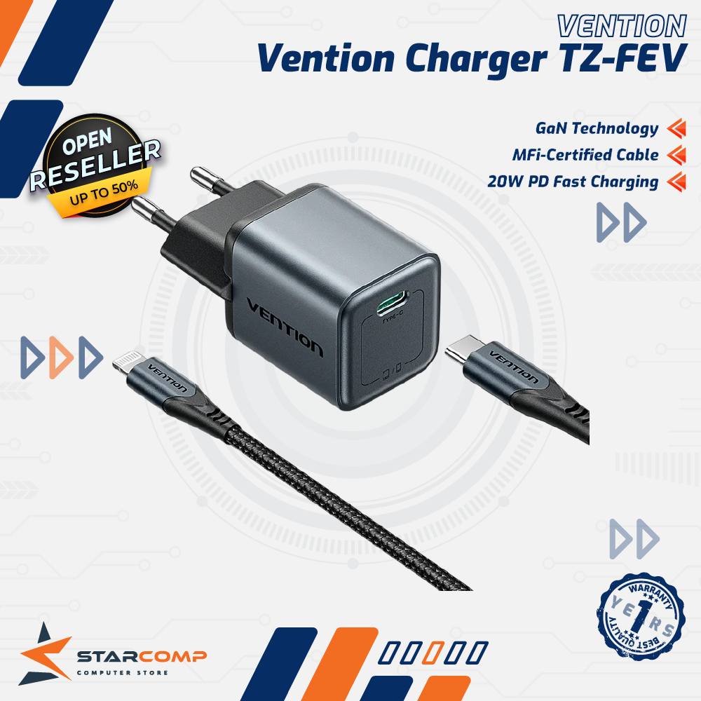 Jual Vention GaN 5 Charger 20W MFI Gray Kit USB C to Lightning - FEVH0 ...