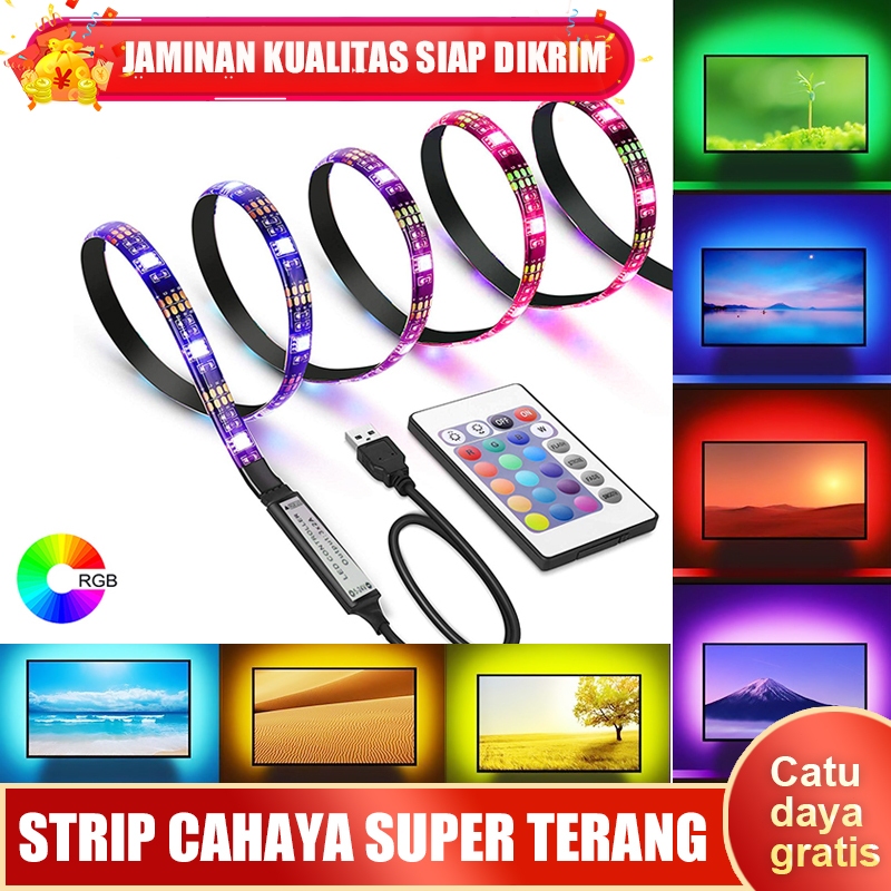 Jual 5050 5V Lampu Strip LED USB / PowerBank RGB 2m/3m/5m Plus Remote ...