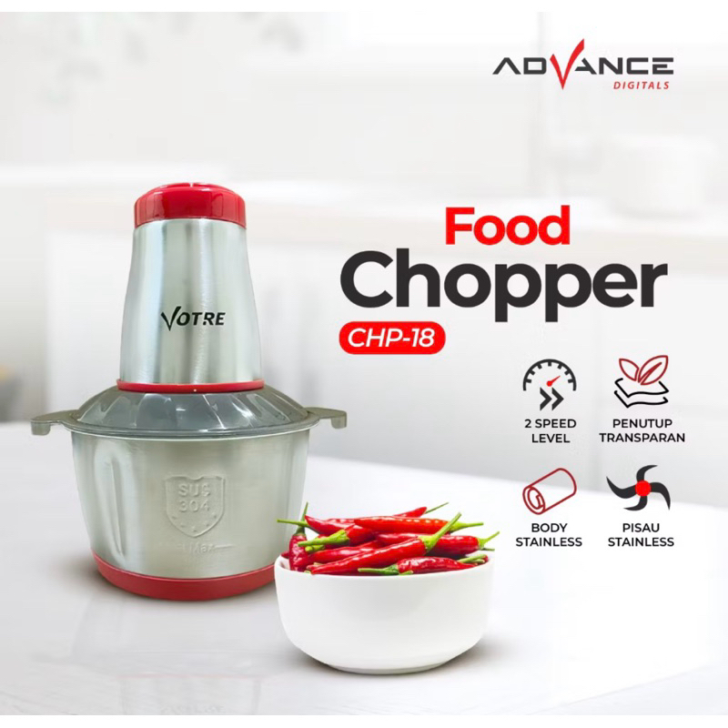 Jual Advance Food Chopper Blender Penggiling Daging 2L Baja Tahan Karat ...