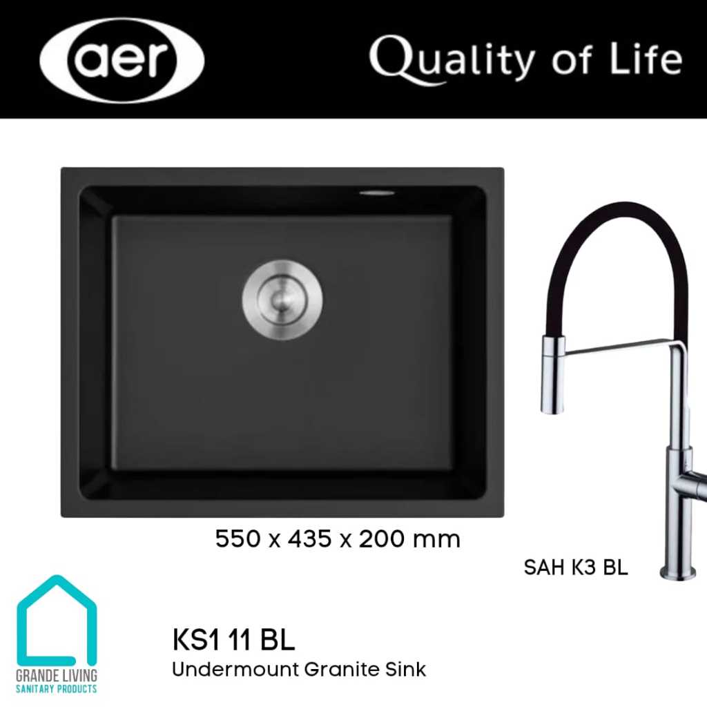 Jual AER Undermount Kitchen SInk Granite KS1 11 BL Kran MIxer SAH K3 BL ...