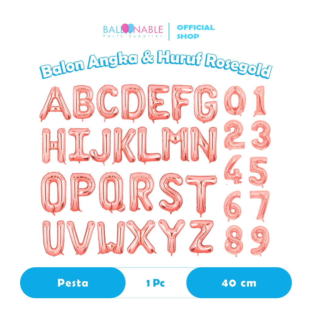 Jual Balon Foil Huruf Angka Rose Gold / Rosegold 40cm | Shopee Indonesia