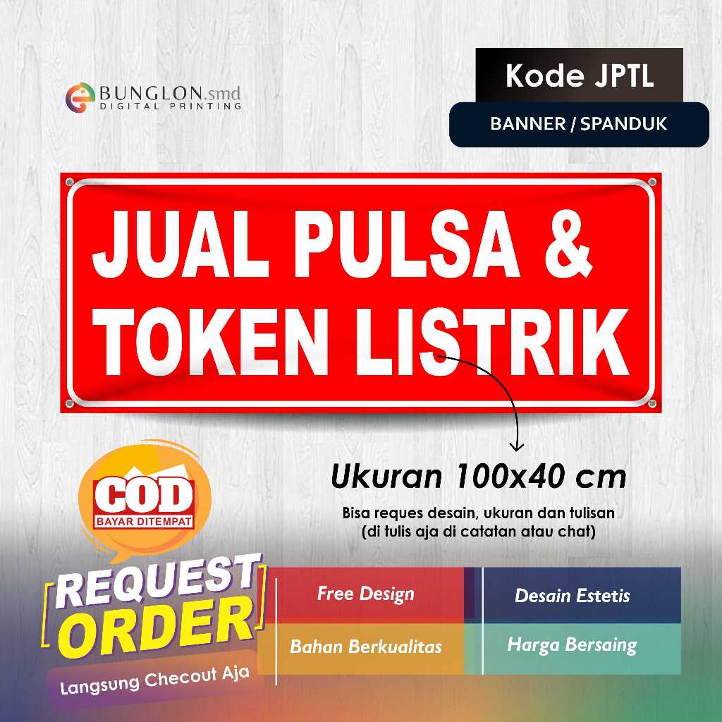 Jual SPANDUK BANNER JUAL PULSA DAN TOKEN LISTRIK KODE JPTL MERAH | Shopee Indonesia