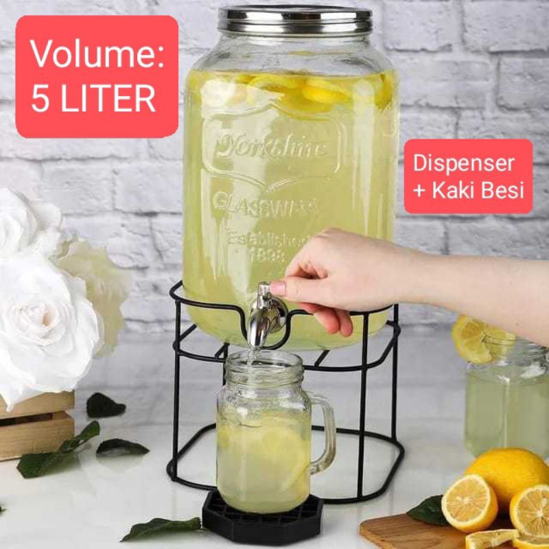 Jual DISPENSER KACA Kran 5L/ Dispenser Kaca + Dudukan/ Glass Water Jug ...