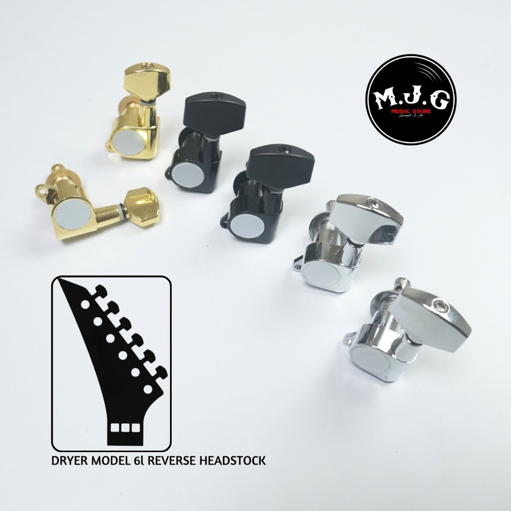 Jual Dryer tuning machine gitar model reverse headstock 6L chrome hitam ...