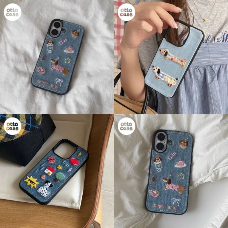 Jual ottocase | cute denim puppy embroidery phone case for iphone 12 13 14 15 16 pro promax ...