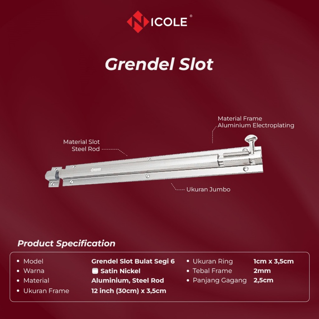 Jual Grendel Slot Besar Pintu Bulat Segi 6 Jumbo Door Bolt SN Nicole ...