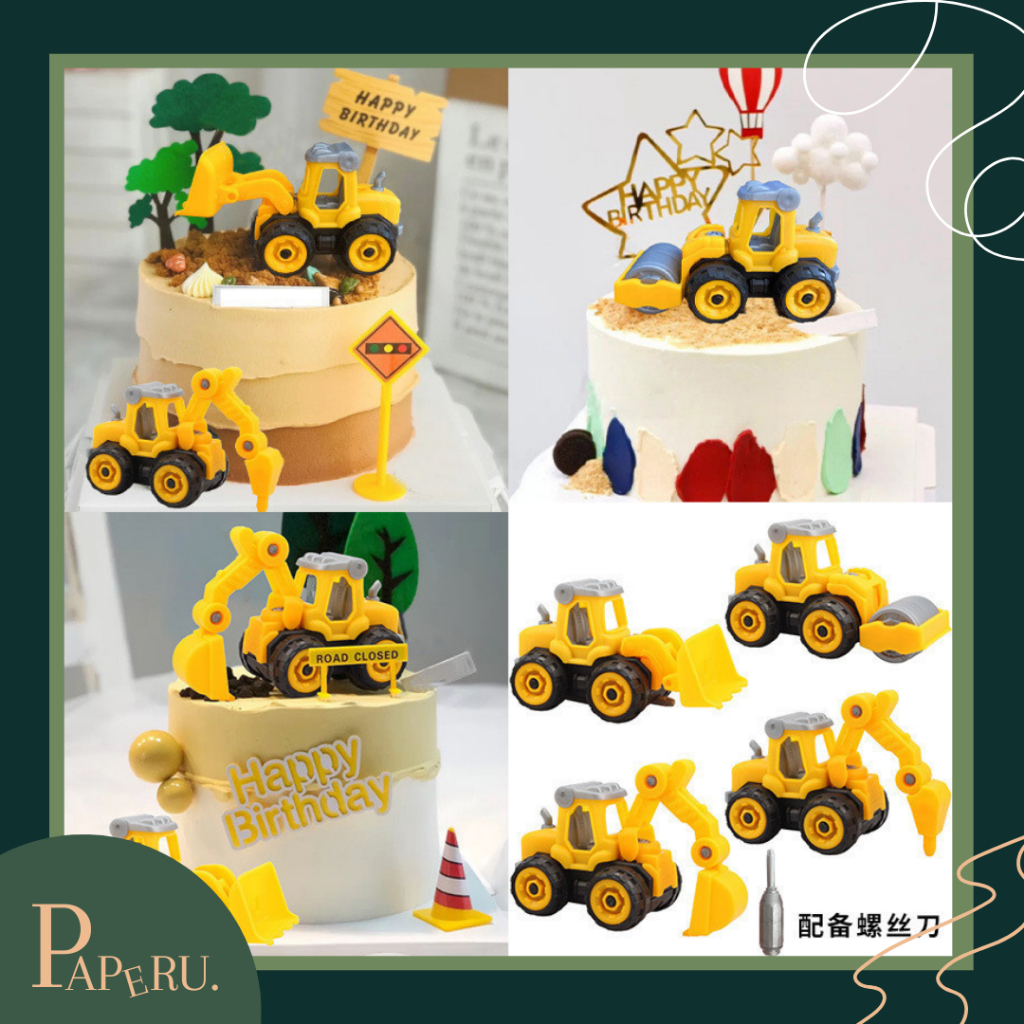 Jual Yellow Construction Car Cake Topper Hiasan Kue Motif Konstruksi ...