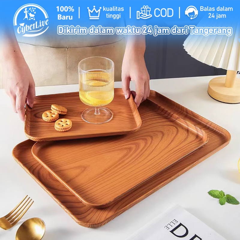 Jual Nampan Saji Makanan Kotak Tray Pp Motif Kayu Makanan Minuman ...