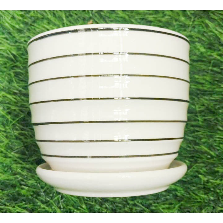 Jual Pot Keramik Pot Tanaman Hias Pot Mini Pot Model Garis Hitam Warna ...