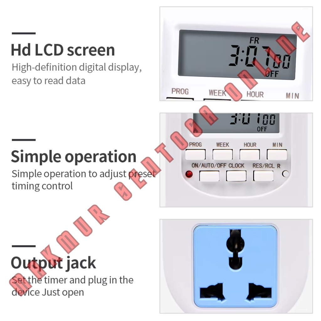 Jual Stop kontak Timer Digital Programmable Switch 16 Program On/Off EU ...