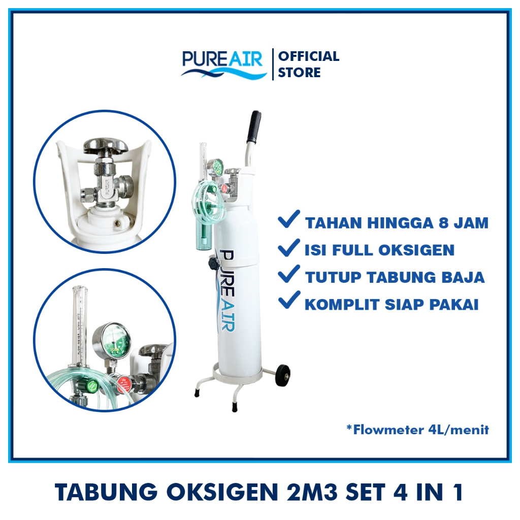 Jual Pureair Tabung Oksigen 2 M3 Set Komplit 4in1 (Tabung + Isi Oksigen + Regulator + Troli ...