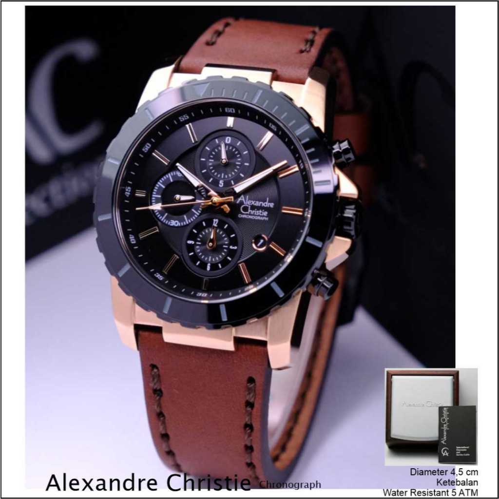 Jual Alexandre Christie ORIGINAL jam tangan pria kulit hitam ac6141 ...