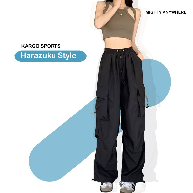 Jual celana baggy cargo gombrang komprang parasut panjang streetwear korean style unisex wanita ...