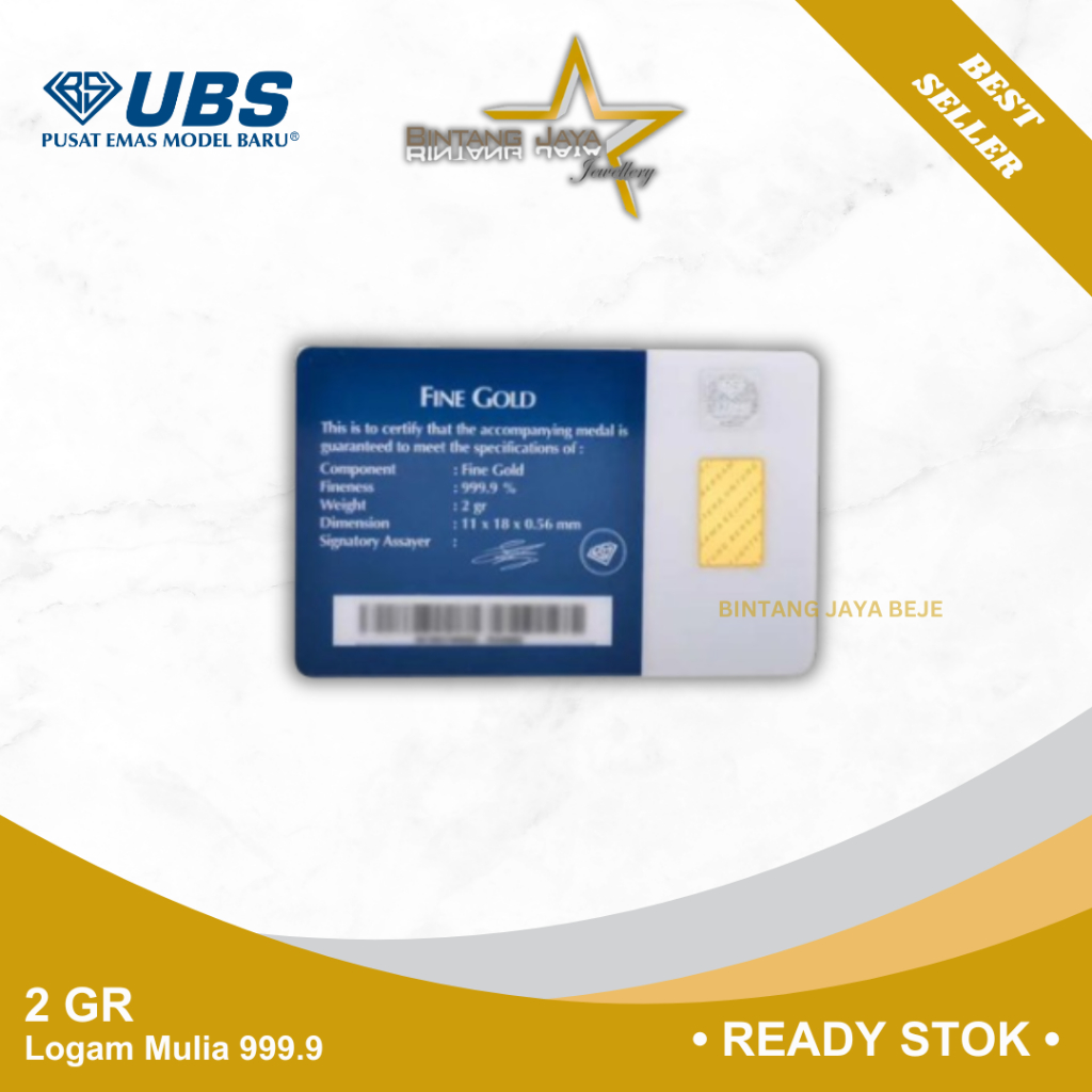 Jual Logam Mulia UBS 2 gr gram Emas (LM) GoldBar Kadar 999.9 Sertifikat Mas UBS Gold Batangan ...